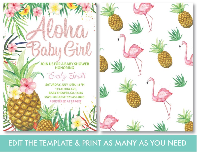 Aloha Baby Girl Shower Invitation Pineapple Baby Shower - Etsy