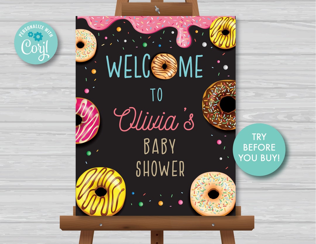 Editable Donut Welcome Sign Printable Donut Baby Shower Welcome Sign ...
