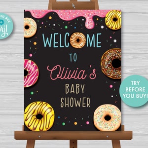 Editable Donut Welcome Sign Printable Donut Baby Shower Welcome Sign ...