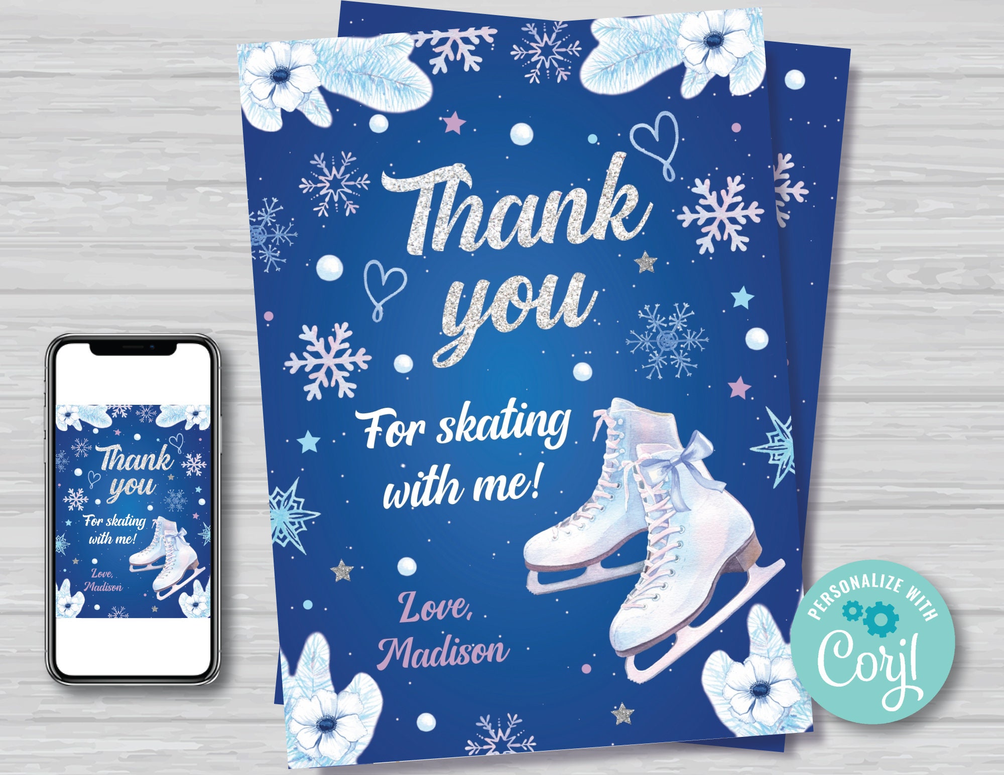 Ice Skating Thank You Card Girl Ice Skating Thank You Note | Etsy