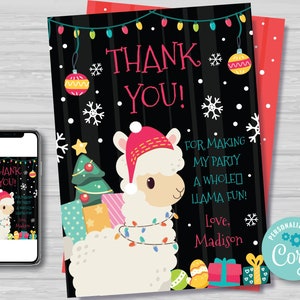 Llama Christmas Thank You Card Llama Christmas Birthday Thank You Card ...