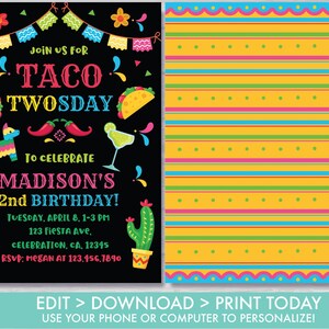 Taco Twosday Invitation Mexican Twosday Birthday Invitation Cinco De ...