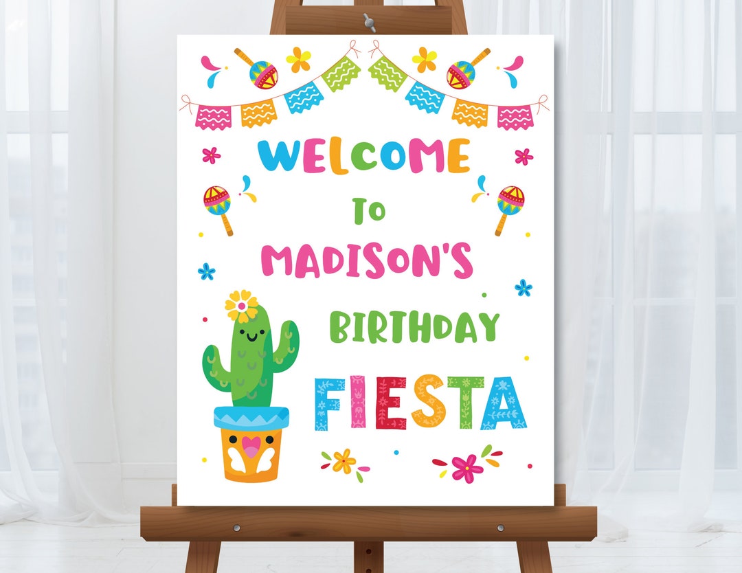 Fiesta Welcome Sign Printable Cactus Mexican Fiesta Welcome Sign Girl's ...