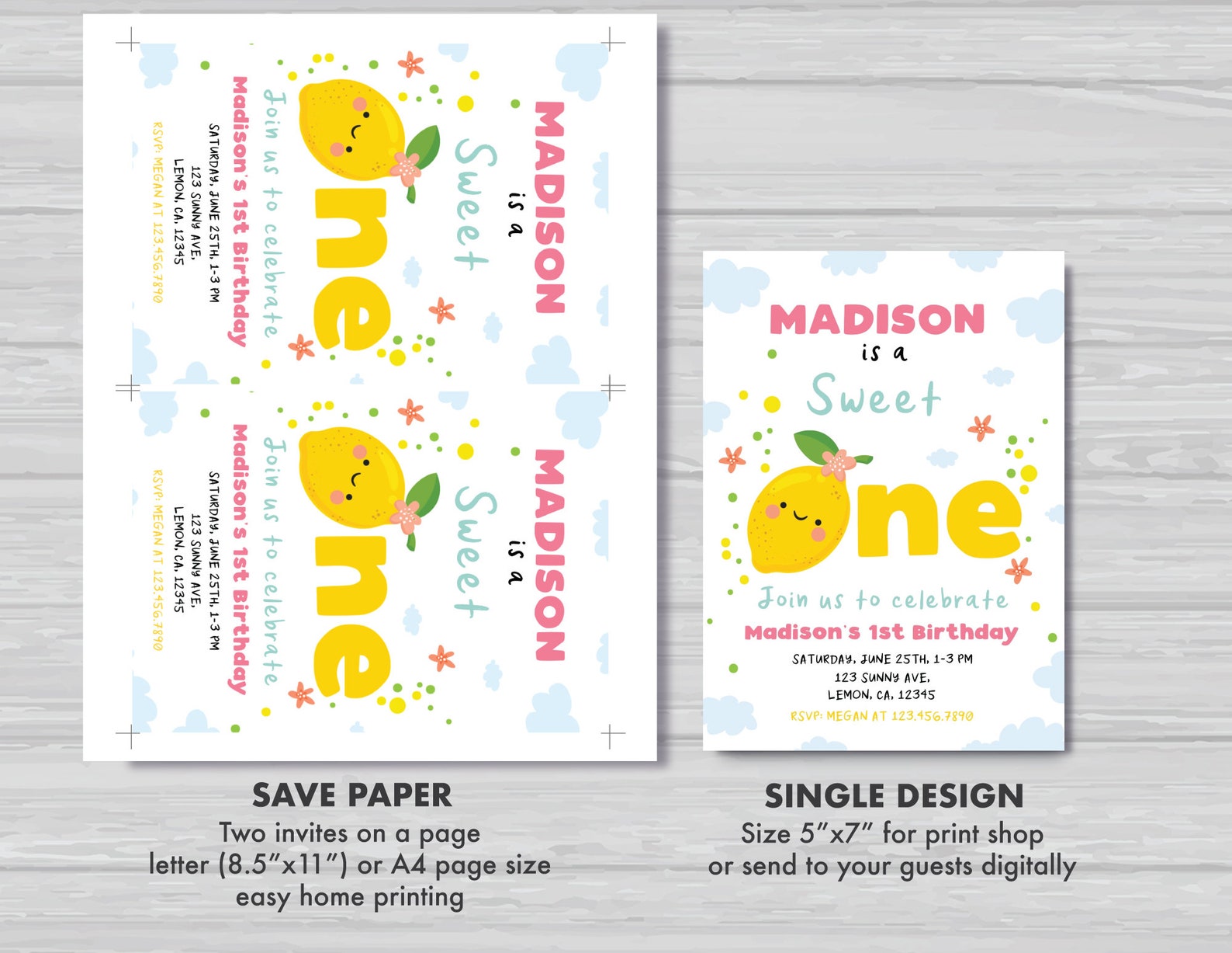 Lemon Birthday Invitation Lemon Sweet One 1st Birthday - Etsy
