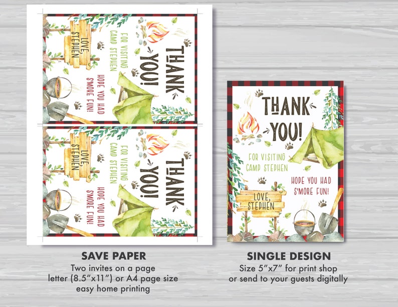 Camping Thank You Card Boy's Camp Party Thank You Card - Etsy
