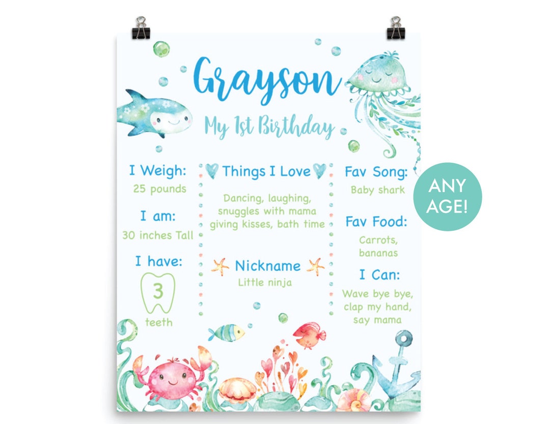 Under the Sea Chalkboard Birthday Poster Boys, Under the Sea Birthday ...