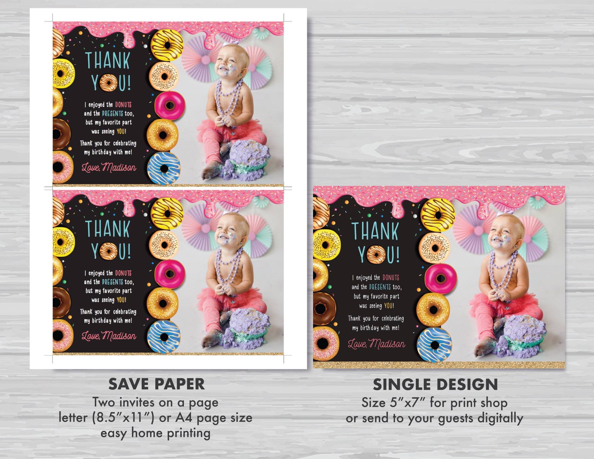 Donut Thank You Card with Photo Donut Party Doughnut Thank You | Etsy