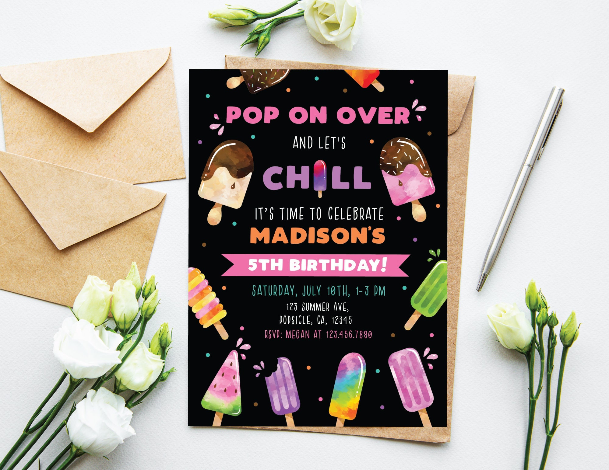 Popsicle Birthday Invitation Girl Popsicle Birthday Party - Etsy