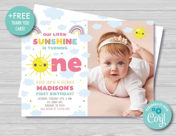 Our Little Sunshine Birthday Invitation with Photo Sunshine Birthday ...