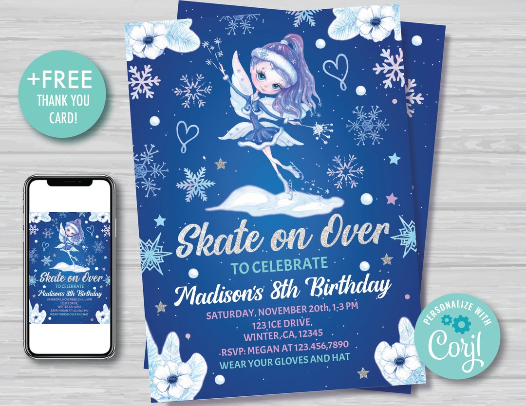 Ice Skating Birthday Invitation Girl Ice Skating Invitation Girl's ...