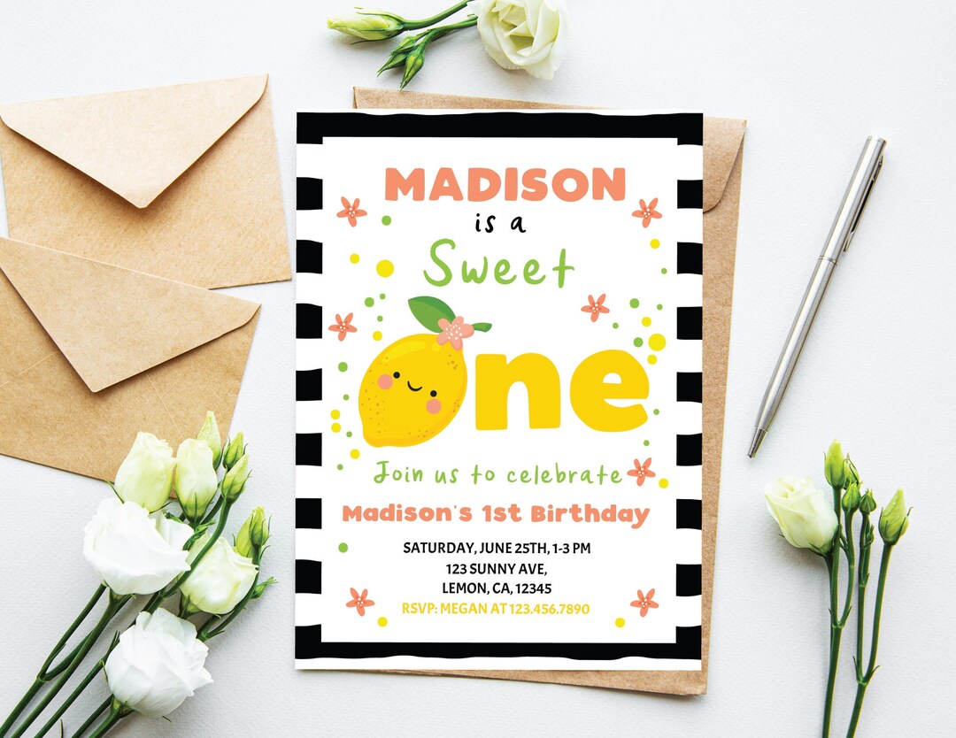Lemon Birthday Invitation Lemon Sweet One 1st Birthday Invitation ...