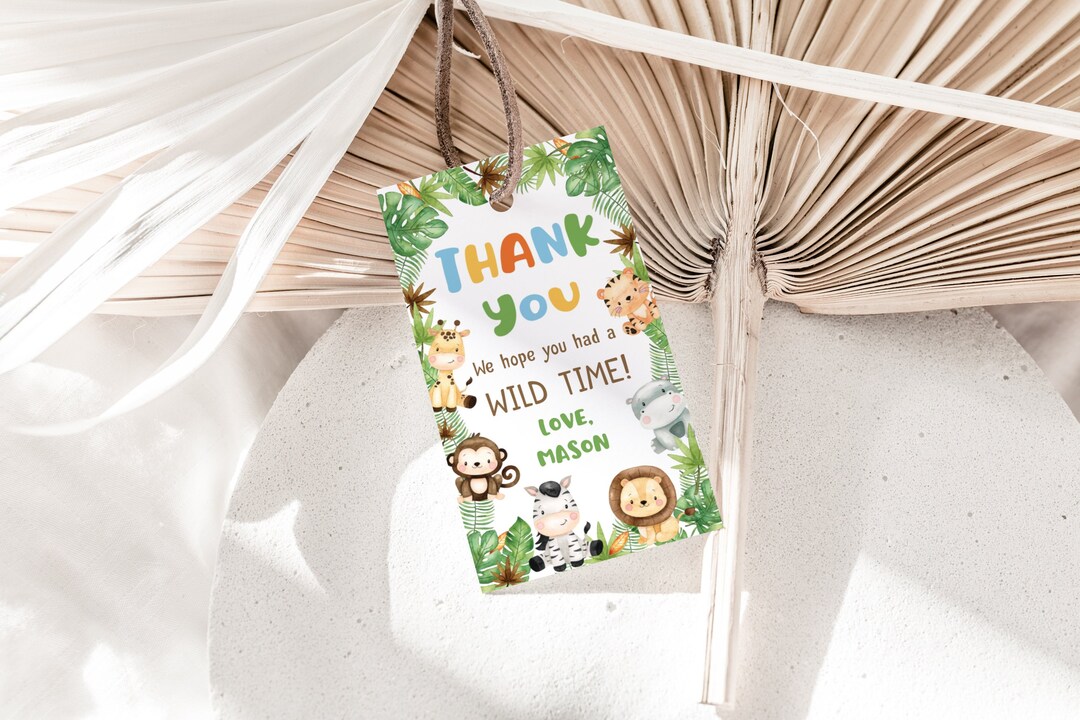 Editable Safari Animals Favor Tags Wild One Thank You Tags Jungle ...