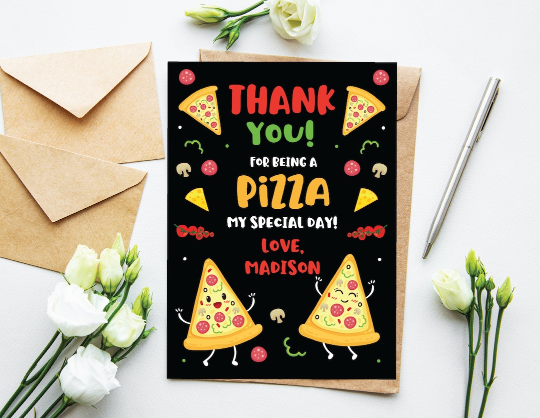 Pizza Party Thank You Card Kids Pizza Party Pizza Birthday Thank You ...