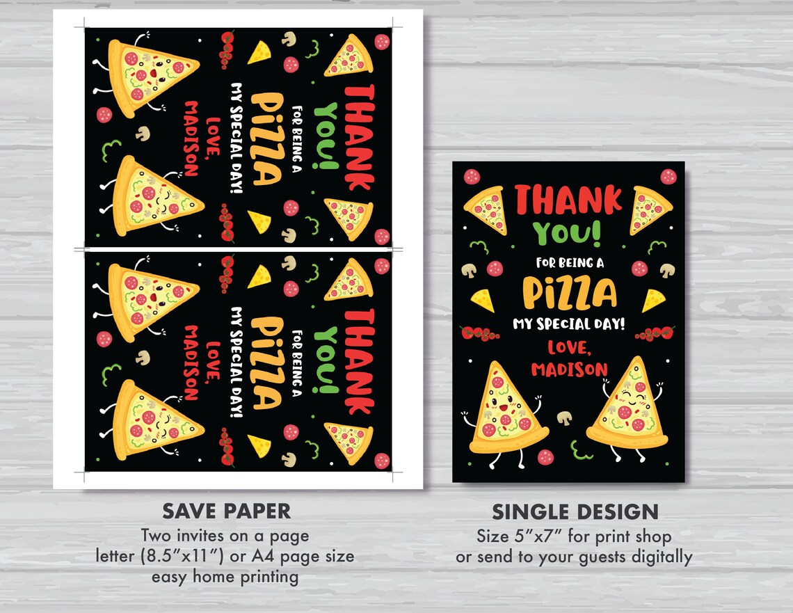 Pizza Party Thank You Card Kids Pizza Party Pizza Birthday | Etsy