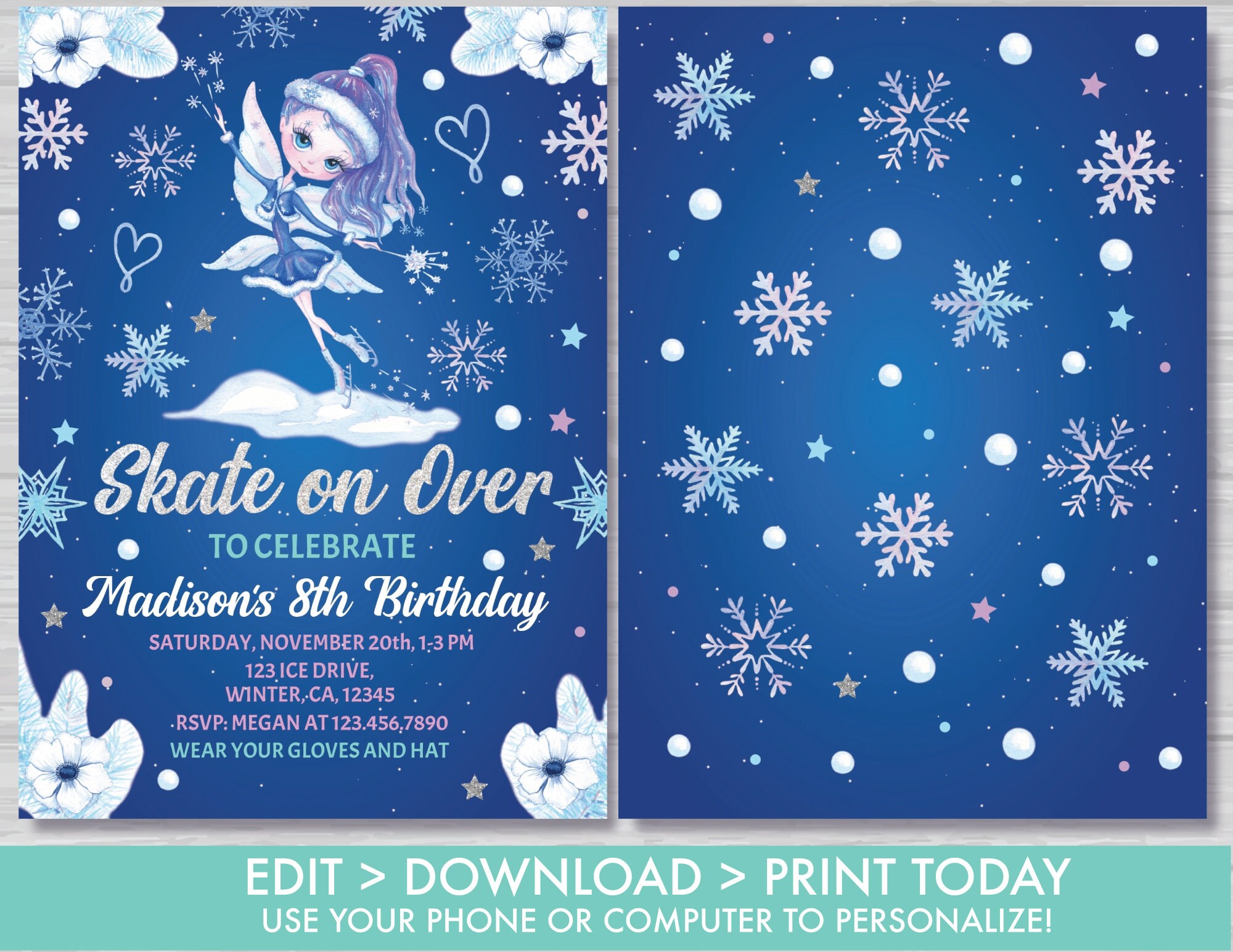 Ice Skating Birthday Invitation Girl Ice Skating Invitation | Etsy