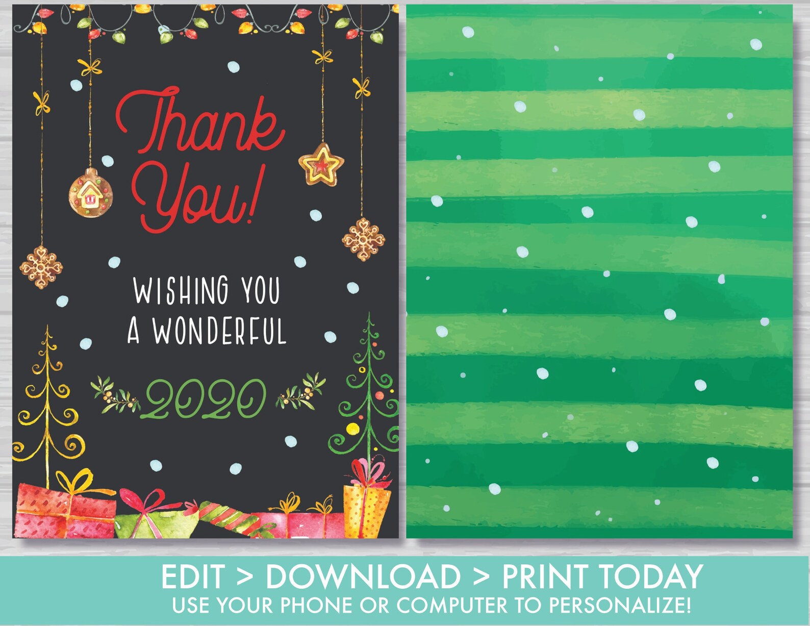 Christmas Thank You Card Christmas Birthday Party Thank You - Etsy