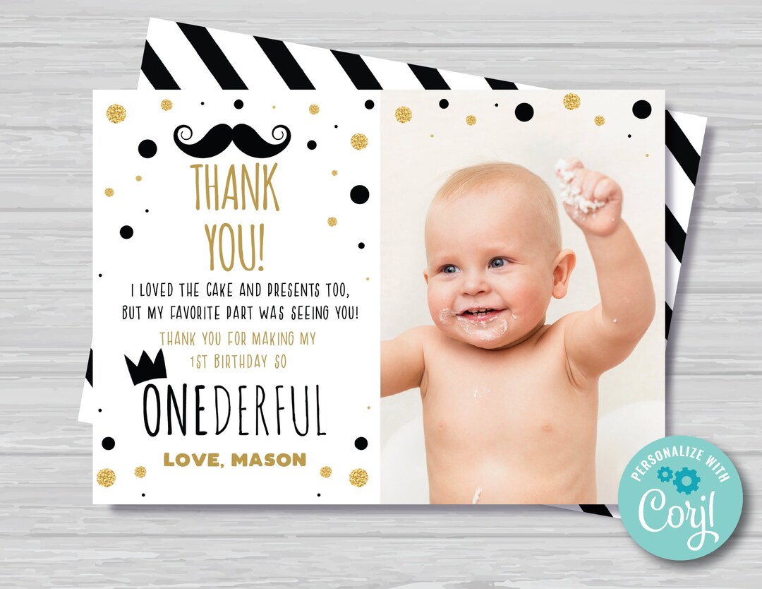 Mr Onederful Thank You Card With Photo Bow Tie Little Man Thank You ...