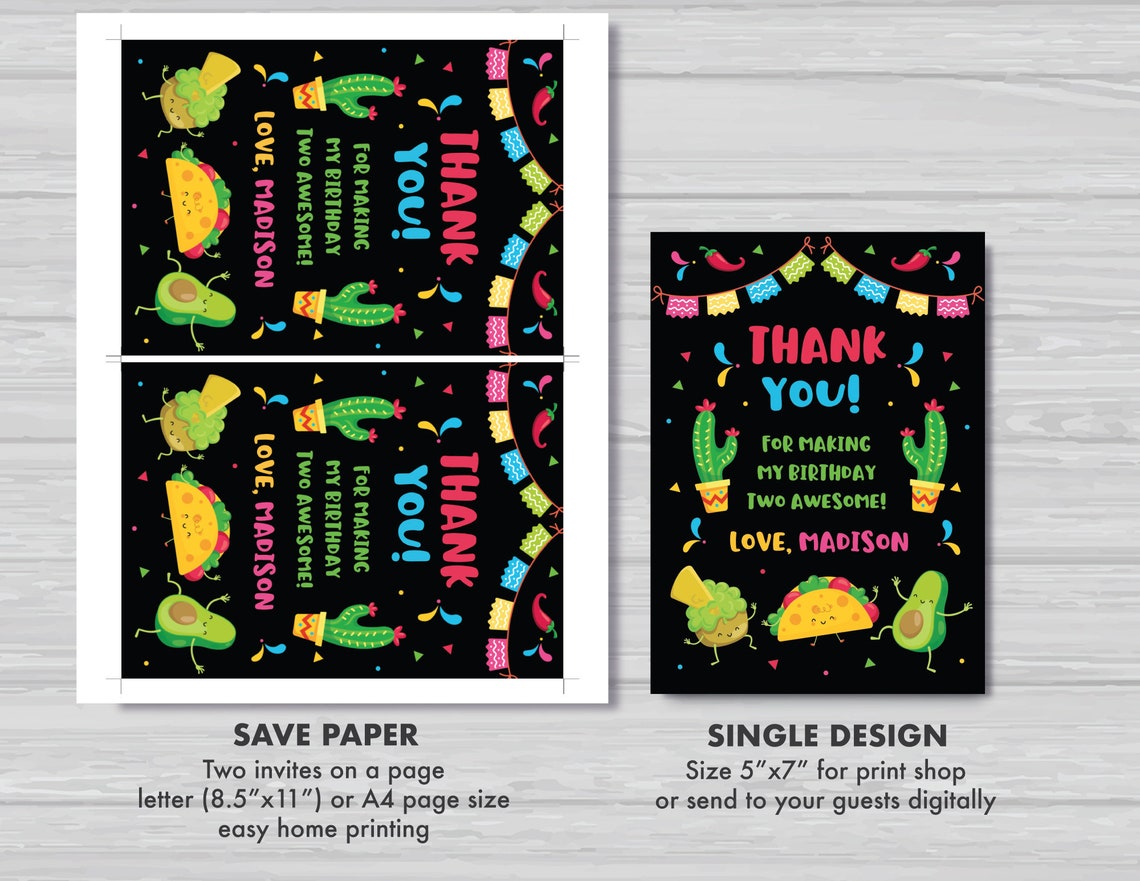 Taco Twosday Thank You Card Mexican Twosday Thank You Card | Etsy