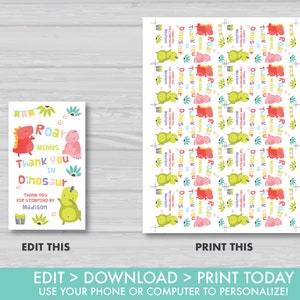 Dinosaur Thank You Tags Dinosaur Birthday Party Gift Tags Girl Dinosaur ...