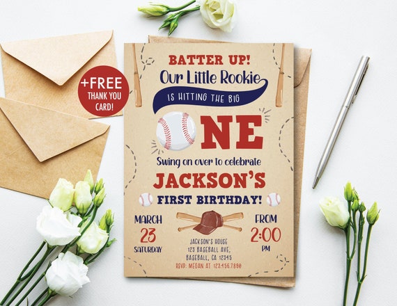 Baseball First Birthday Invitation 1st Boy Birthday Invite Rookie of ...