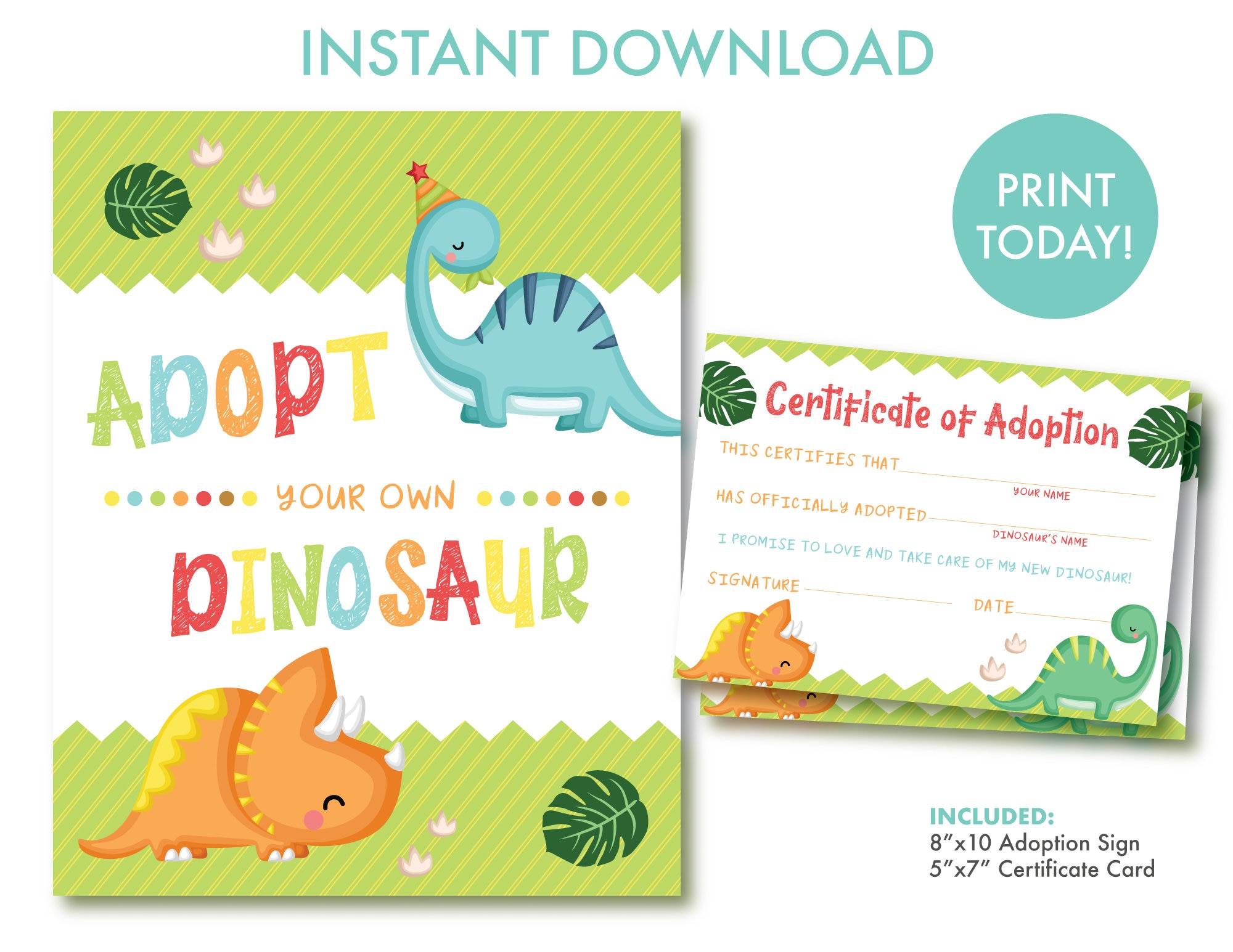 Adopt a Dinosaur Sign and Certificate Printable Dinosaur - Etsy