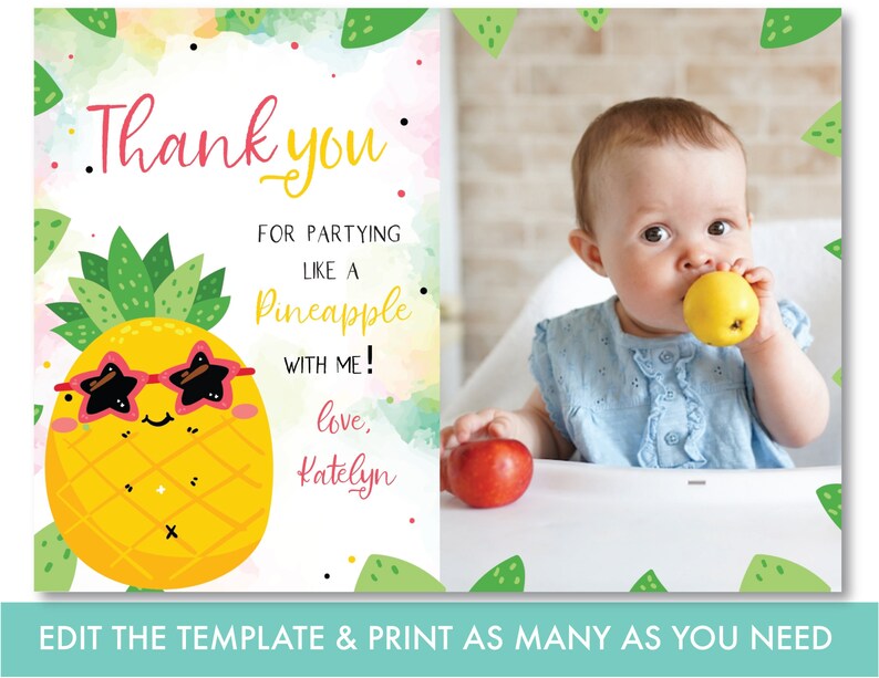Pineapple Thank You Card With Photo Tropical Thank You Cards - Etsy