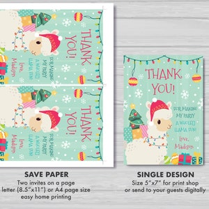 Llama Christmas Thank You Card Llama Holiday Llama Christmas Birthday ...