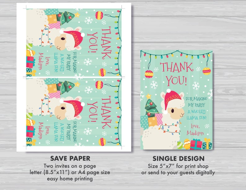 Llama Christmas Thank You Card Llama Holiday Llama Christmas | Etsy
