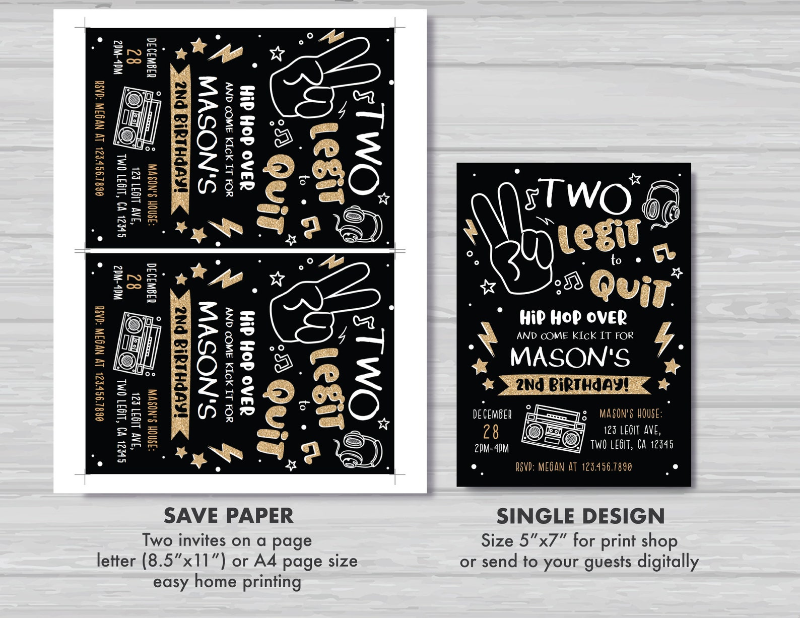 Two Legit to Quit Birthday Invitation Two Legit to Quit 2nd - Etsy