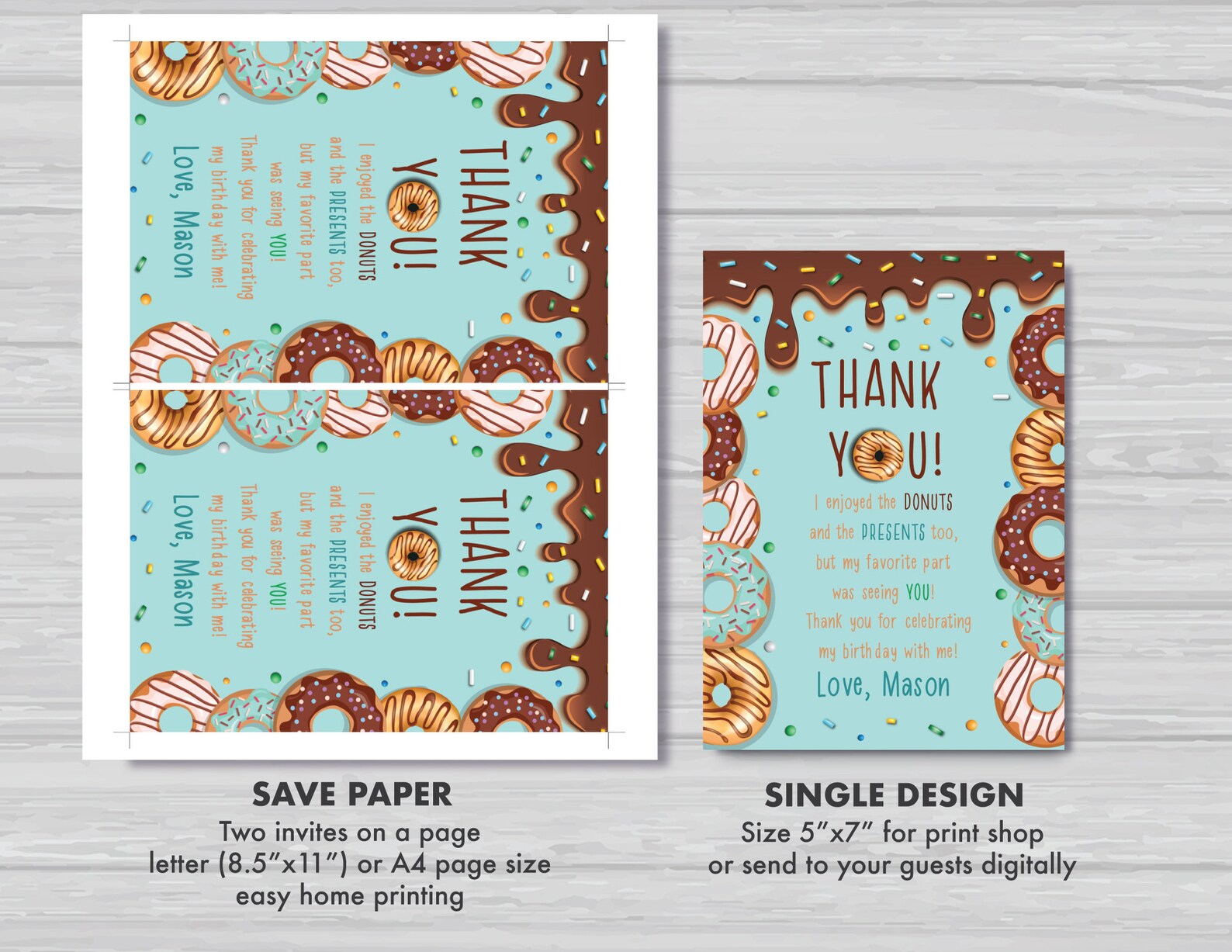 Donut Thank You Card Boy's Donut Birthday Thank You Tags - Etsy