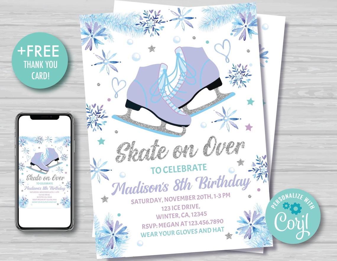 Ice Skating Birthday Invitation Girl Ice Skating Invitation - Etsy Canada