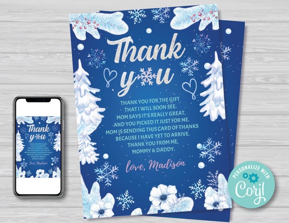 Baby It's Cold Outside Baby shower Thank You Card Winter Snowflakes ...