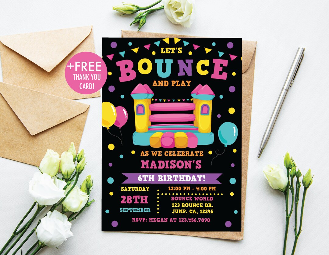 Bounce House Birthday Invitation Bounce House Invitation Girl Bounce ...