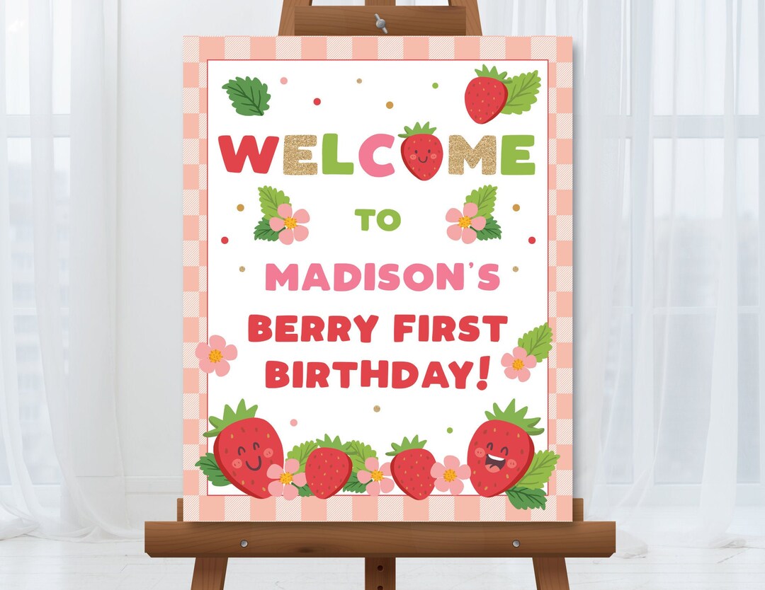 Editable Strawberry Welcome Sign Strawberry Party Decorations Girl ...