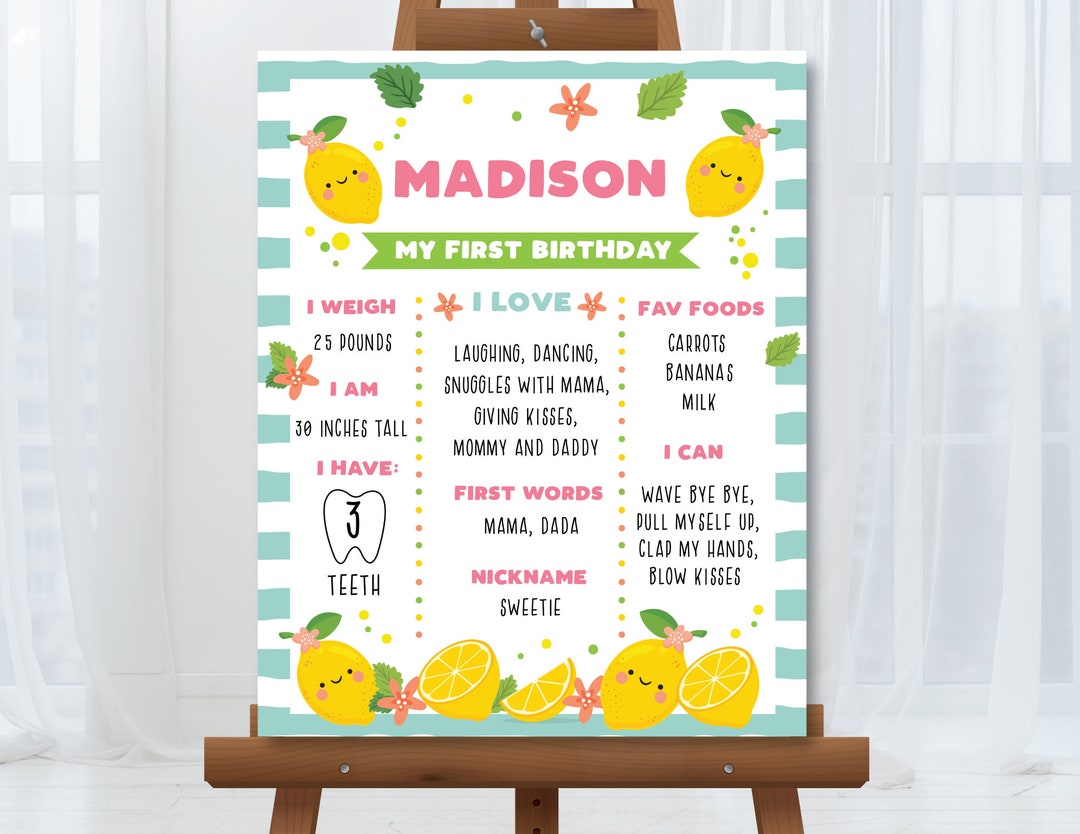 Lemon Birthday Milestone Sign Lemon 1st Birthday Chalkboard Poster Girl ...
