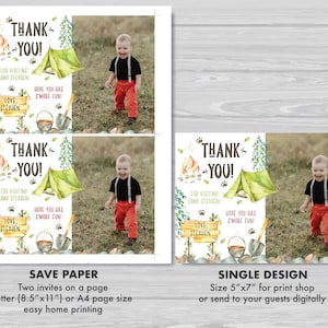 Editable Camping Thank You Card With Photo Campfire Thank You Card Boy ...