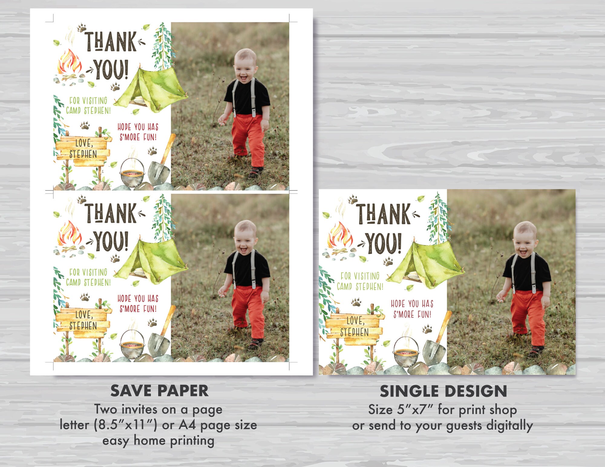 Editable Camping Thank You Card With Photo Campfire Thank You - Etsy UK