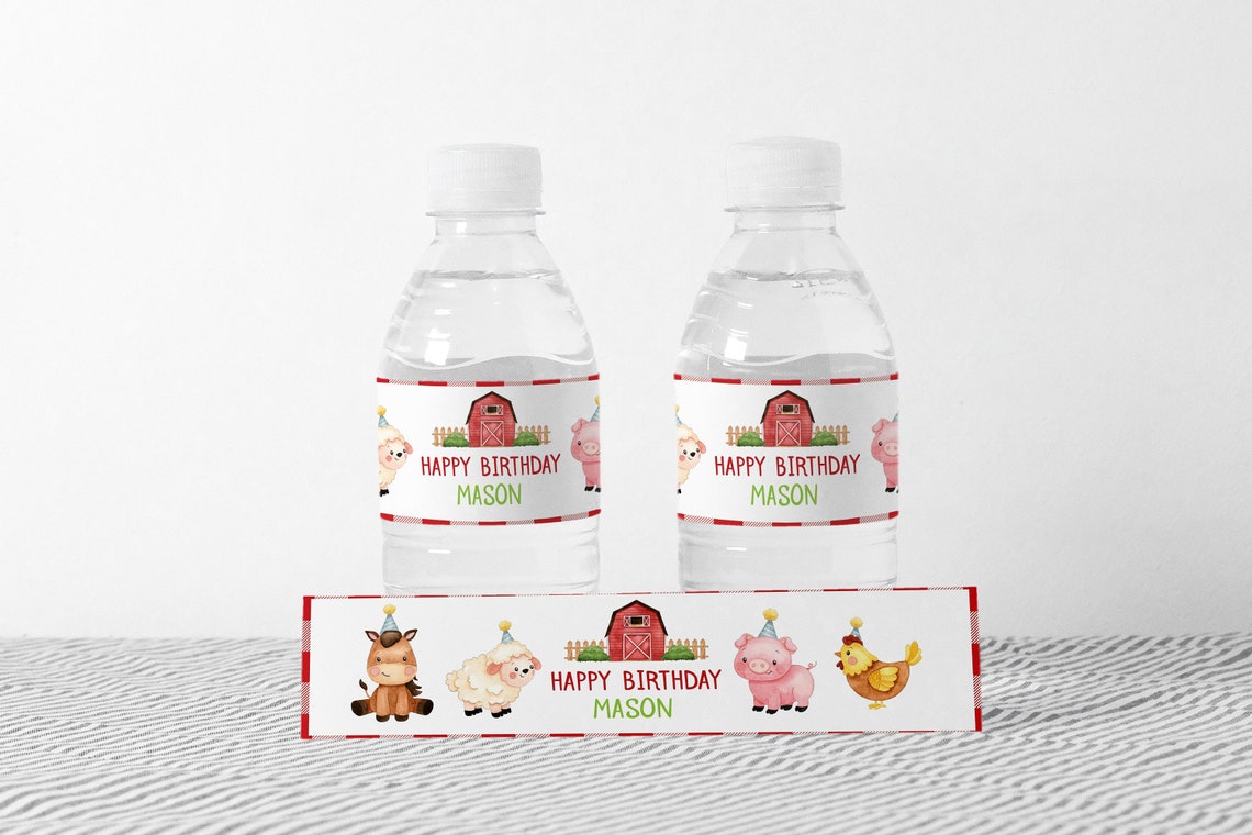 EDITABLE Farm Water Bottle Label Printable Boy's Barnyard - Etsy