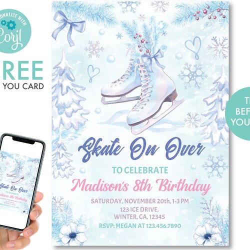 Ice Skating Birthday Invitation EDITABLE Winter Skate Party - Etsy