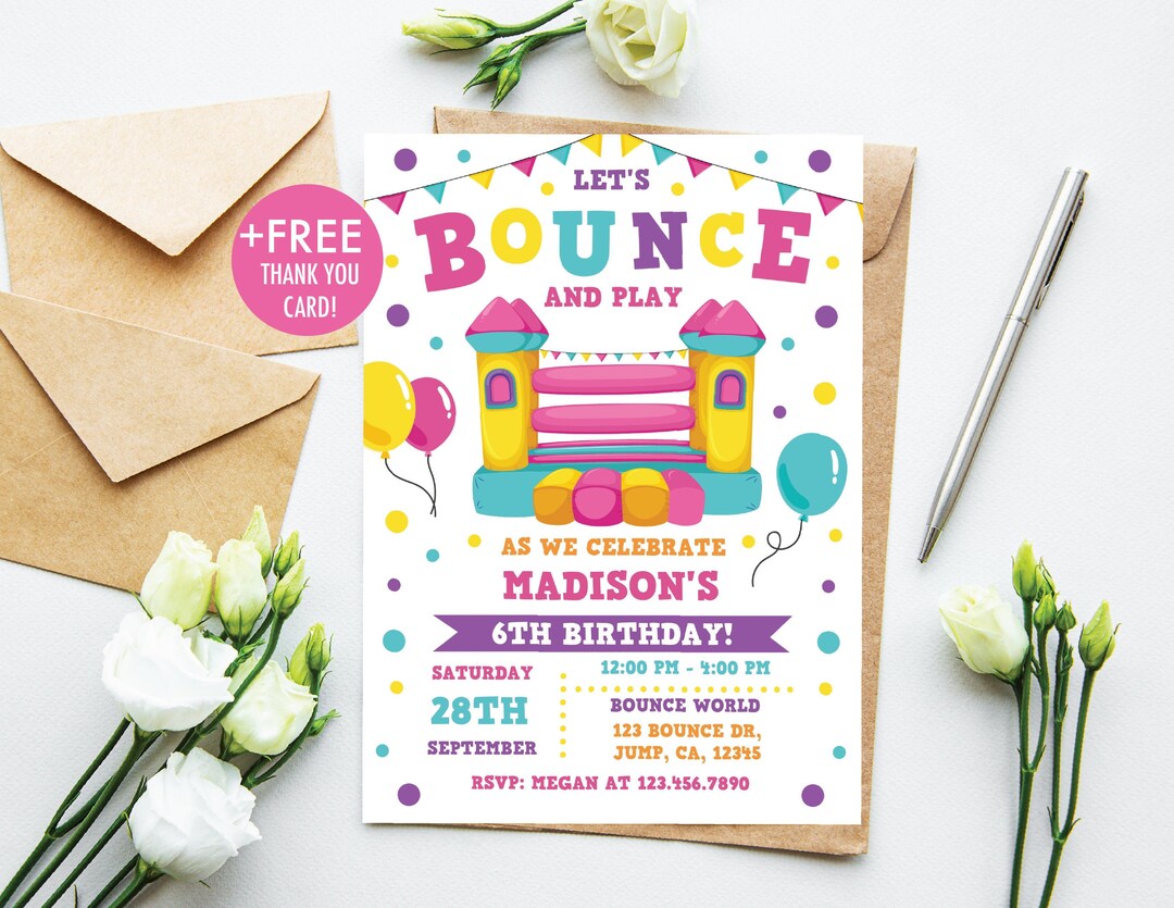 Bounce House Birthday Invitation Bounce House Invitation Girl Bounce ...