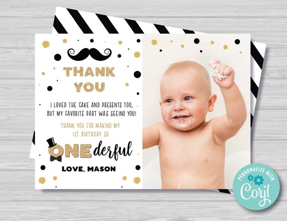Mr Onederful Thank You Card with Photo Boy's First Birthday Bow Tie ...
