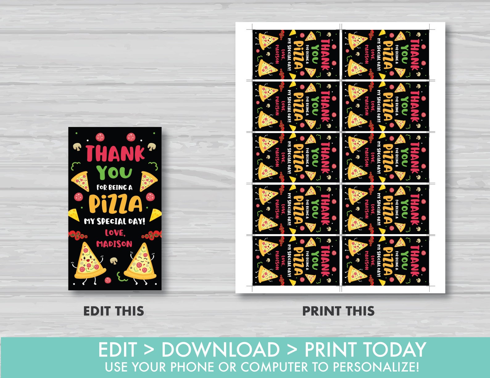 Pizza Thank You Tags Pizza Party Favor Tags Kids Pizza - Etsy