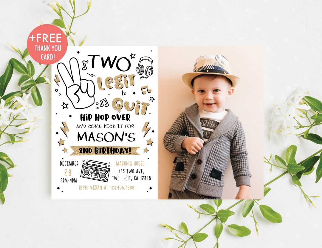 Deux Legit To Quit Birthday Invitation Deux Legit To Quit 2nd Birthday ...