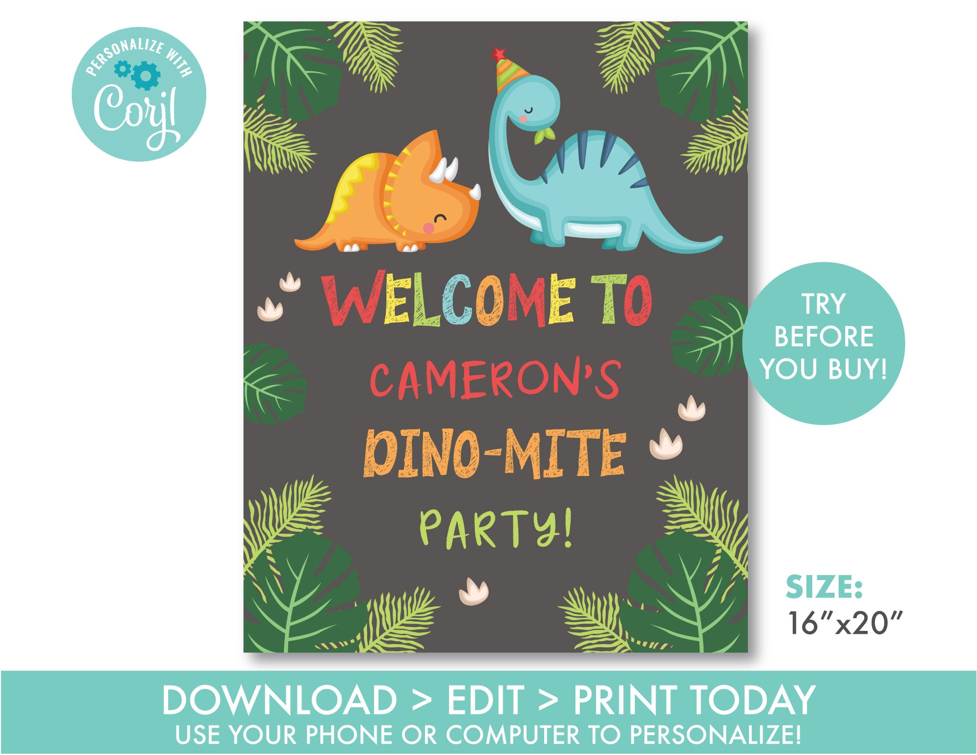 EDITABLE Dinosaur Welcome Sign Printable Dino-mite Welcome | Etsy