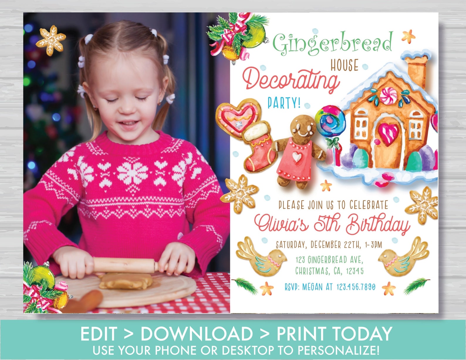 Gingerbread Invitation With Photo Gingerbread House Decorating - Etsy