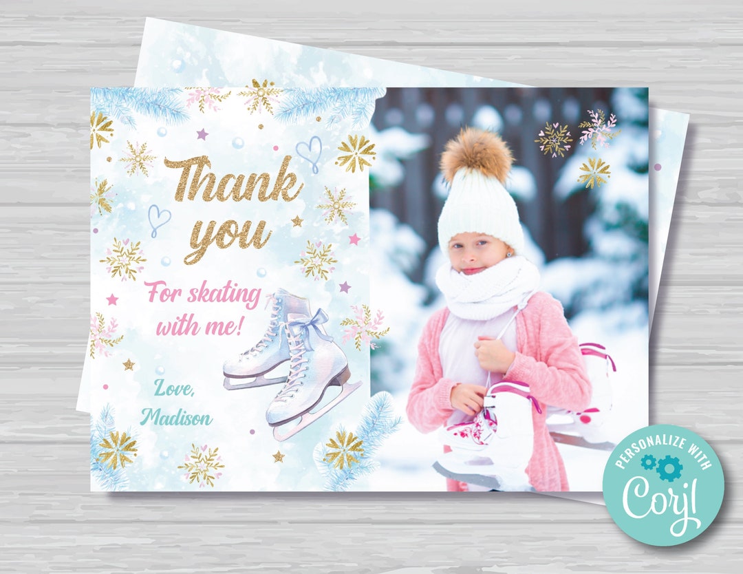 Ice Skating Thank You Card With Photo Girl Ice Skating Thank You Note ...