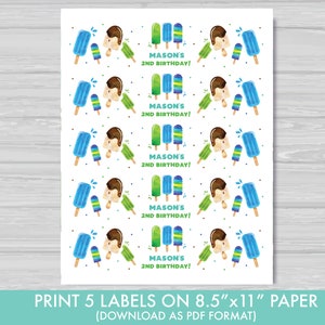 EDITABLE Popsicle Water Bottle Label Printable Boy's Popsicle Birthday ...