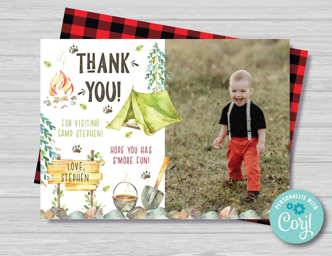 Editable Camping Thank You Card With Photo Campfire Thank You - Etsy