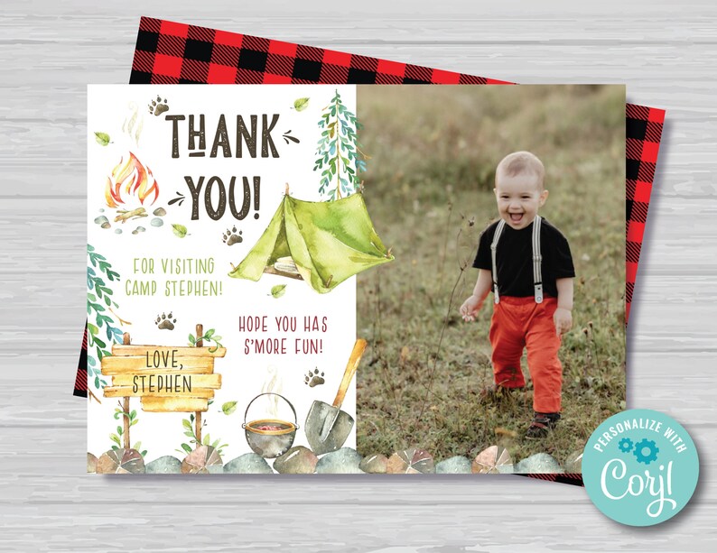 Editable Camping Thank You Card With Photo Campfire Thank You | Etsy