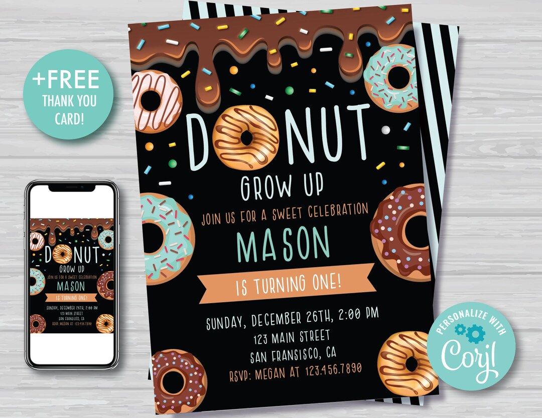 Donut Birthday Invitation Donut Grown up Invitation Boy's Donut Party ...